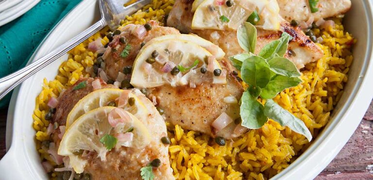 Lemon Caper Chicken and Rice Casserole - A Taste of Thai